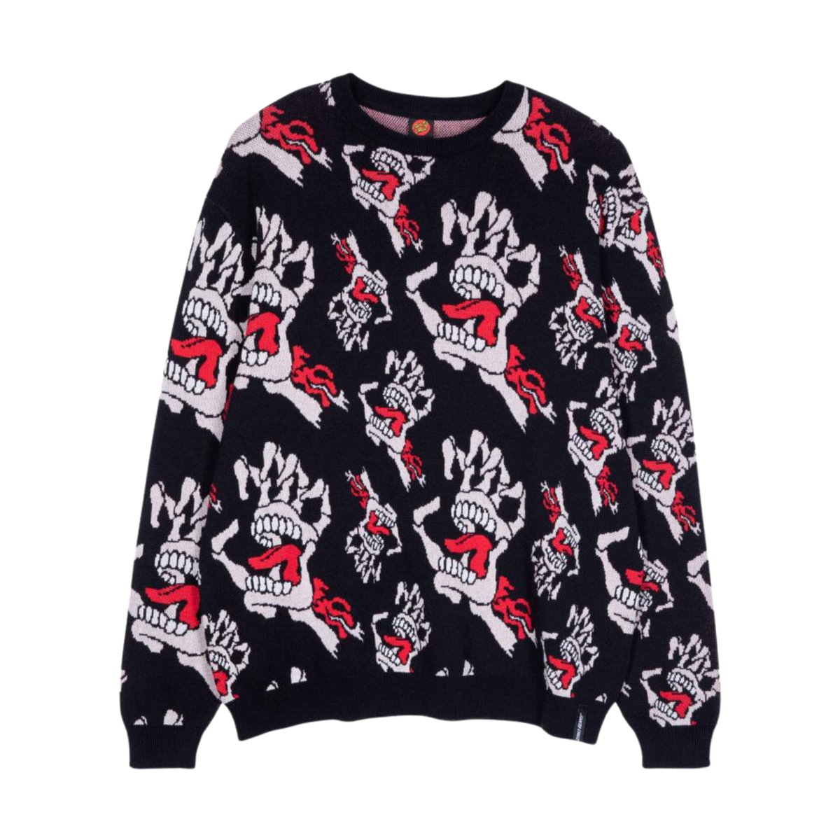Santa Cruz Bone Hands All Over Knit Crew Pullover Jumper - Black ...